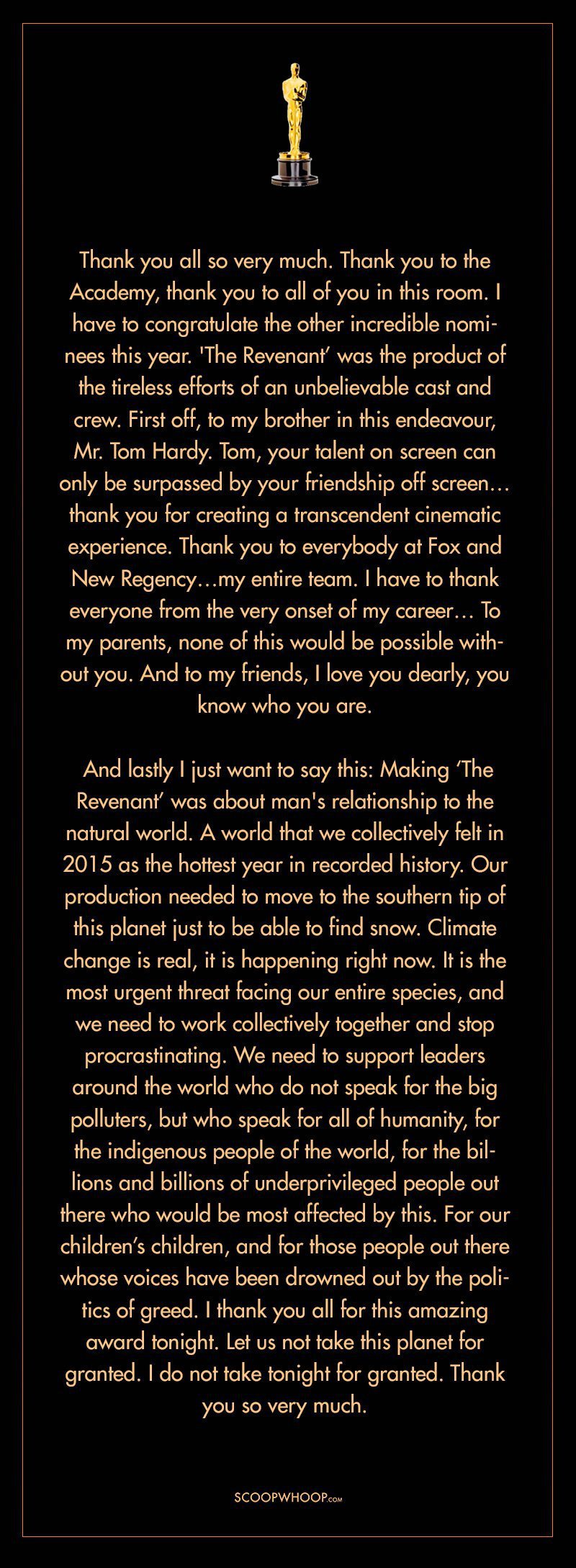 Here’s Leo’s Beautiful Acceptance Speech At The Oscars, The One He’s ...