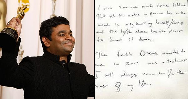 AR Rahman’s Message In The Oscar Notebook Is An Important Life Lesson ...