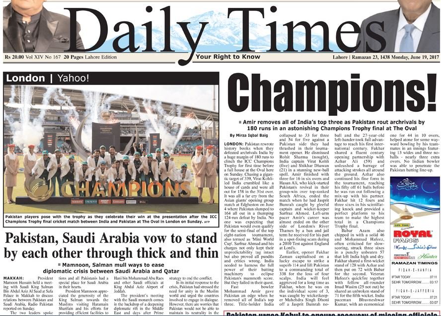 ‘We Are The Champions.’ How Pakistani Newspapers Reported Champions ...