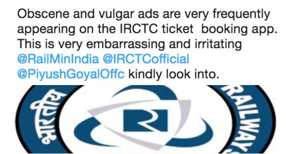User Complains Of ‘Vulgar Ads’ On IRCTC Website, They Tell Him To Clear ...
