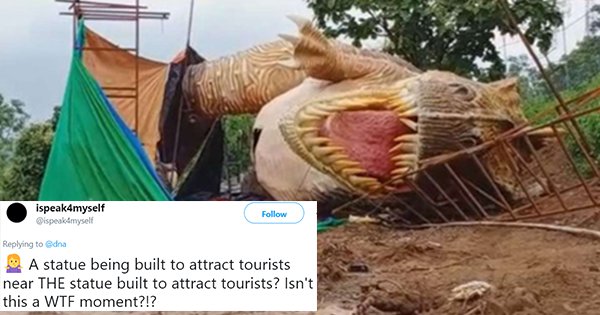 30-Foot 'Dinosaur' Statue Erected Near 'Statue Of Unity' Collapses 1 ...