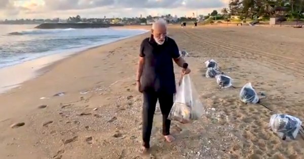 PM Modi Shares A Video Of Him Plogging On A Beach, Asks People To Keep ...