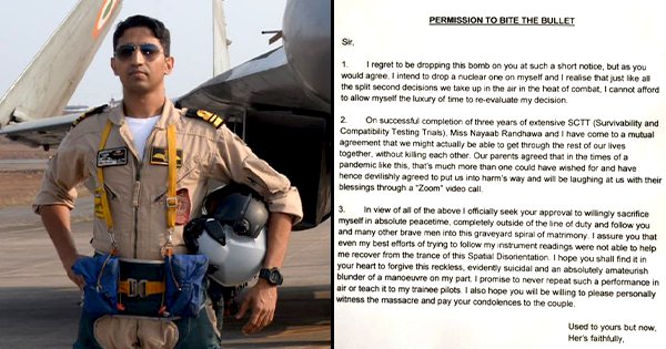Late Fighter Pilot Nishant Singhs Letter Of Leave To Marry And ‘bite The Bullet Goes Viral 