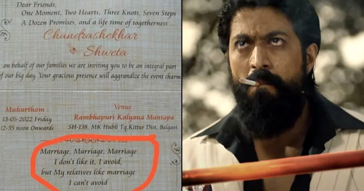 After Groom Uses Rocky's KGF Dialogue On Wedding Card, Netizens Hail ...