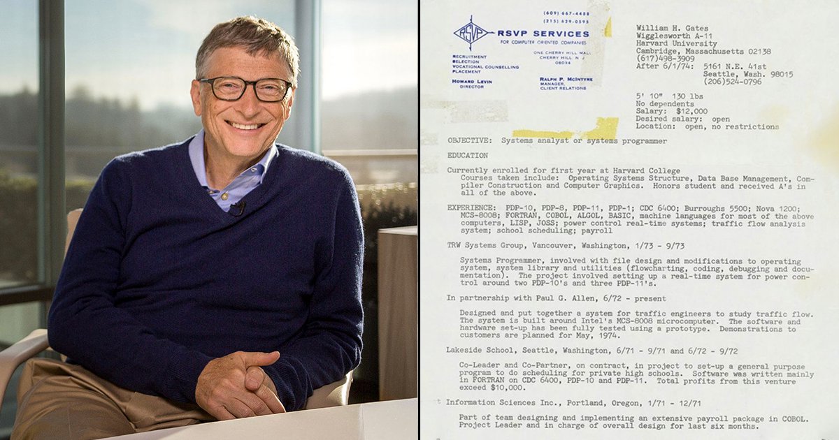 Bill Gates Shares His 48-Year-Old Resume As A Message For Jobseekers