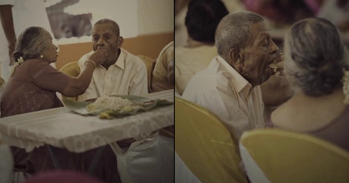 Elderly Woman Feeding Her Husband With Her Hands