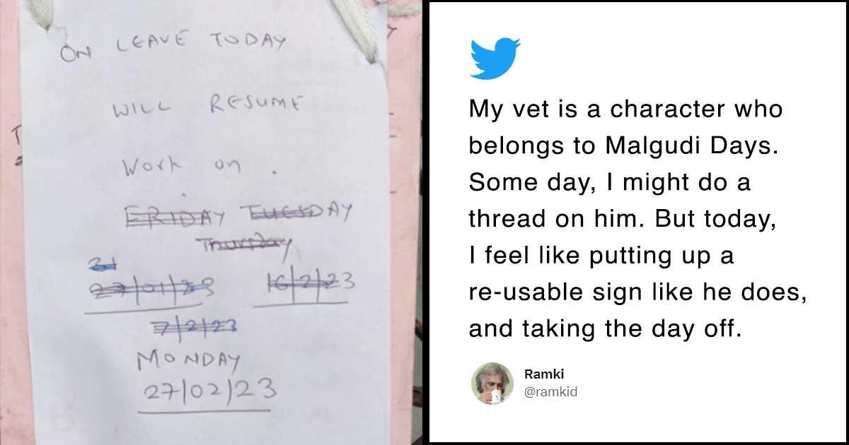 Vet's Hilarious Leave Of Absence Note Reminds Twitter Of RK Narayan's ...