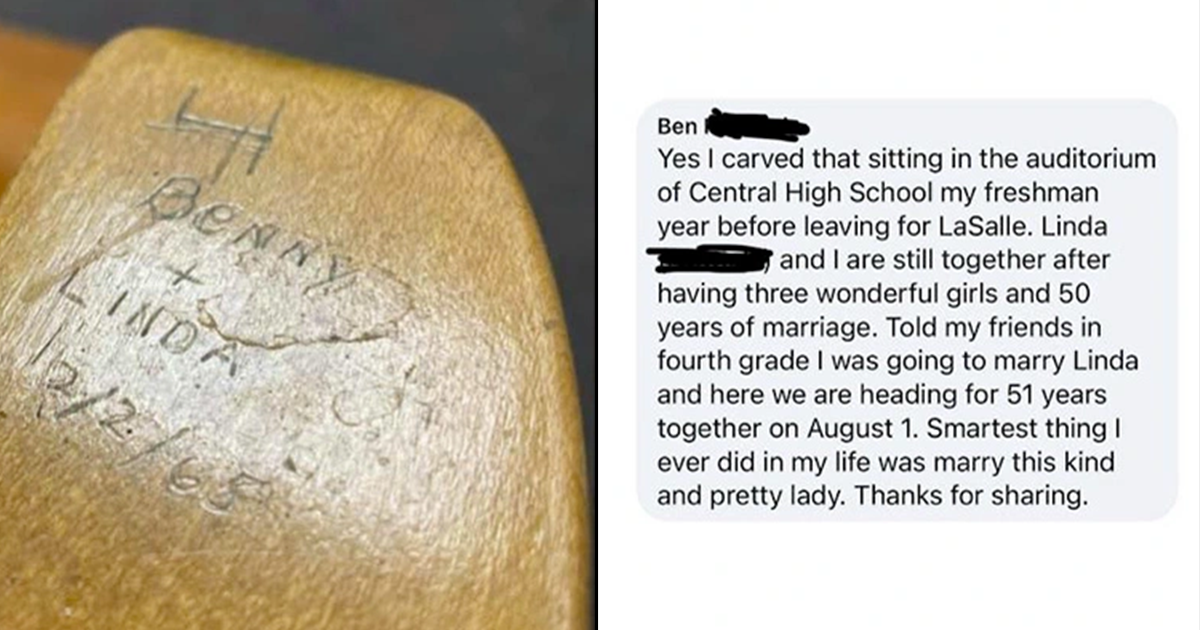Museum Shared Image Of 1965 School Desk Carved With Two Names