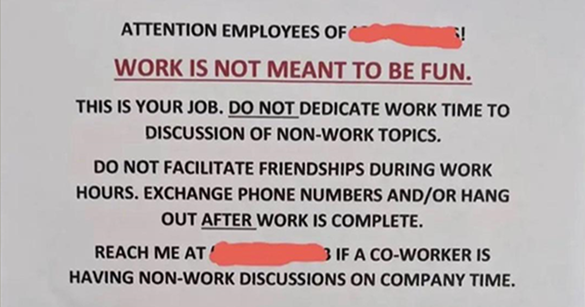“No Friendships As Work Isn’t Meant To Be Fun”: Boss Promotes Toxic ...