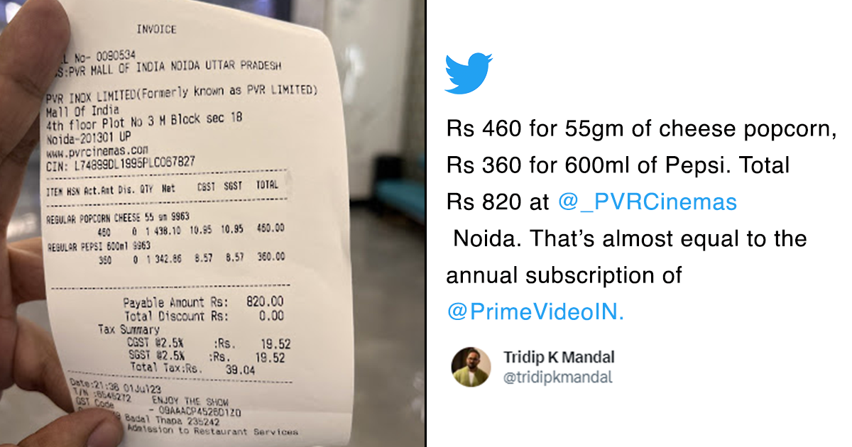 PVR Reduces Food Prices After A Customer Tweeted Their Bill